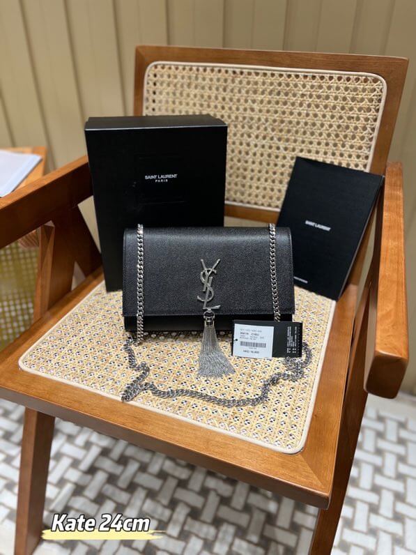 YSL 𝑲𝒂𝒕𝒆 𝟮𝟰𝒄𝒎 鱼子酱流苏包 354119黑色/银扣 名媛网